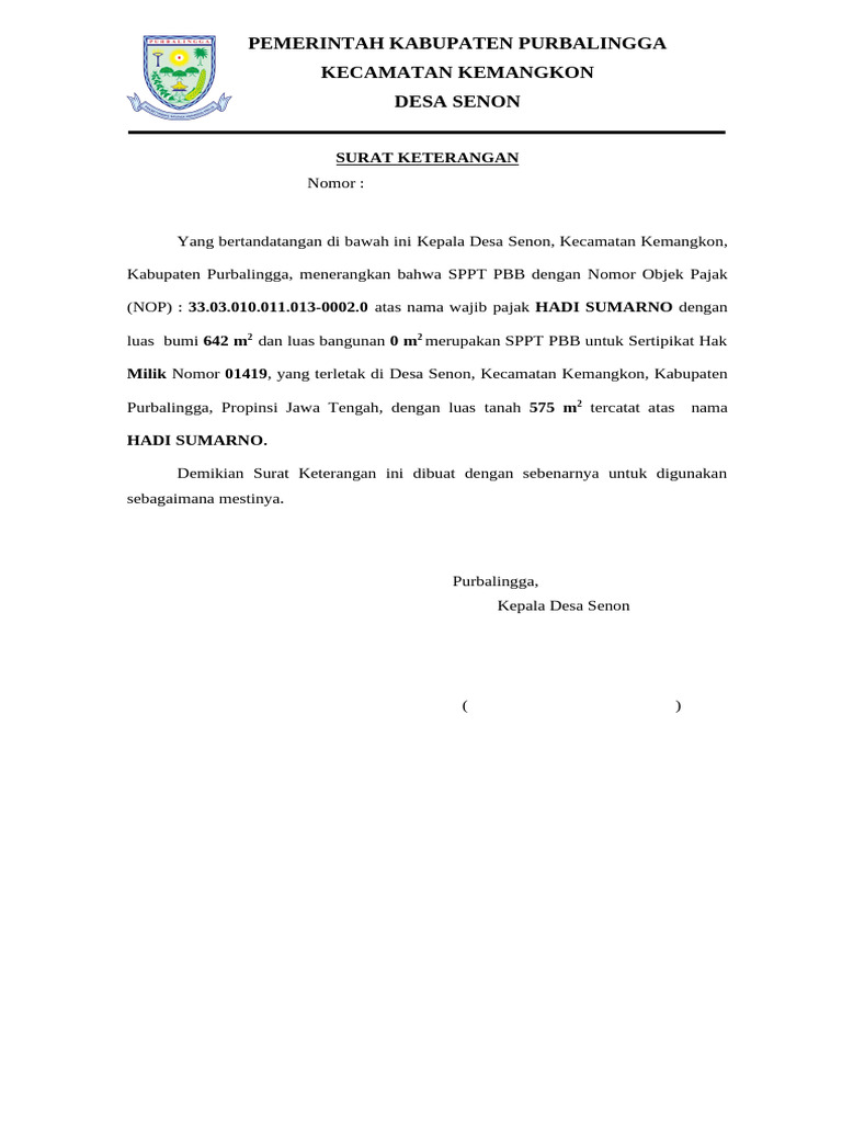 Keterangan Beda SPPT Dan SHM No. 01419 | PDF