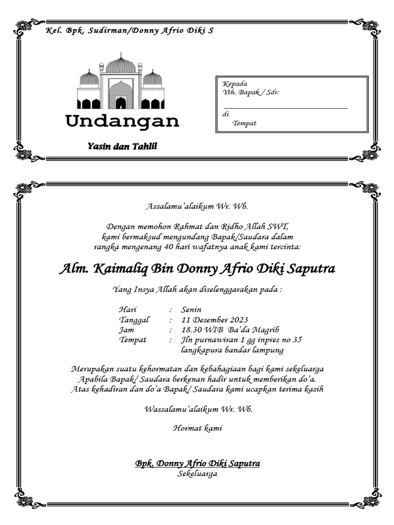 Undangan Tahlilan | PDF