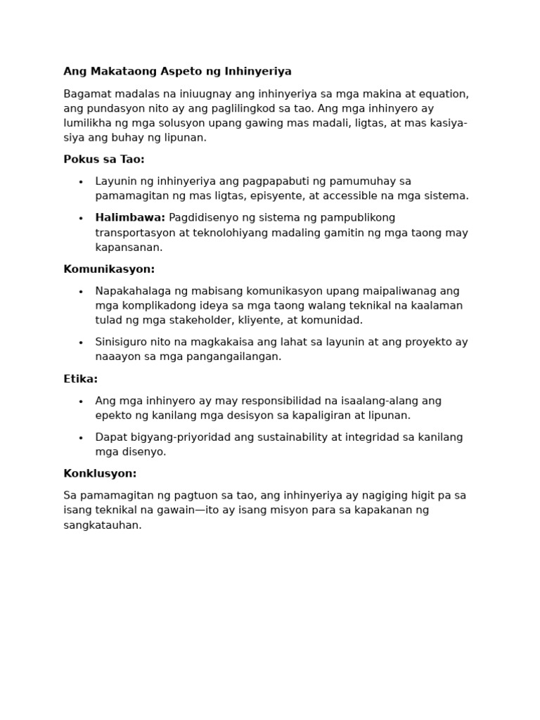 Ang Makataong Aspeto NG Inhinyeriya | PDF
