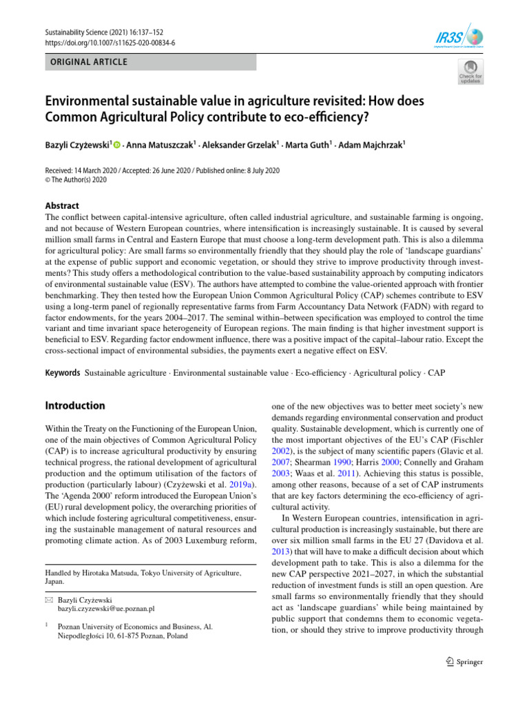 Environmental Sustainable Value in Agriculture Revisited | PDF | Agriculture | Sustainability