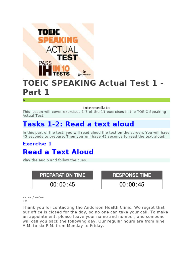 TOEIC SPEAKING Actual Test 1 | PDF