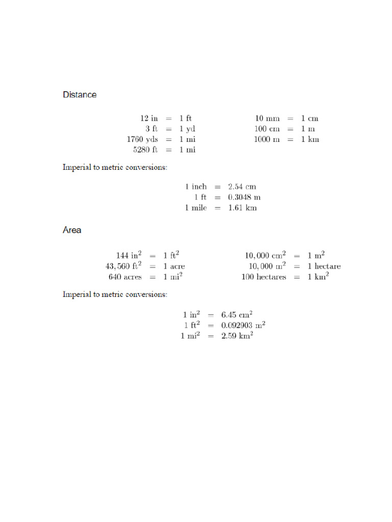 Metric and Imperial Conversion | PDF