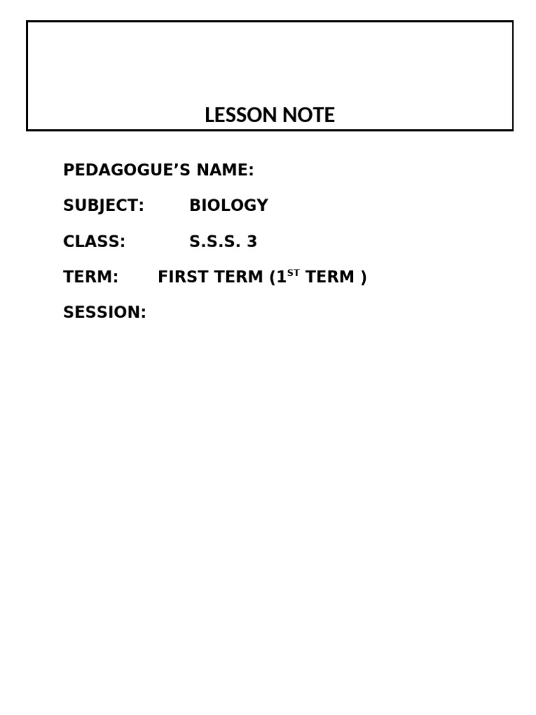 Lesson Note 1st Term Ss3 Biology | PDF | Plant Hormone | Nervous System