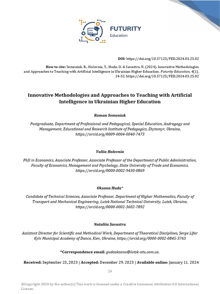 Innovative Methodologies and Approaches To Teaching With Artificial Intelligence in Ukrainian ...