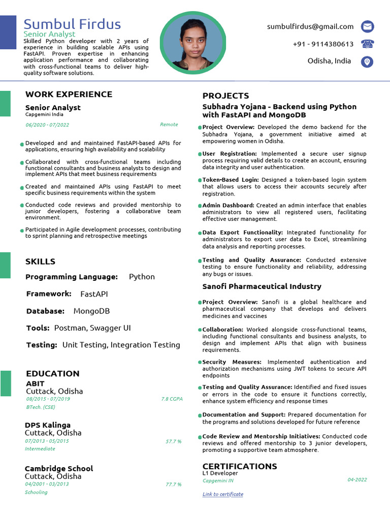 Sumbul Firdus Resume 2024 | PDF | Python (Programming Language) | Computing