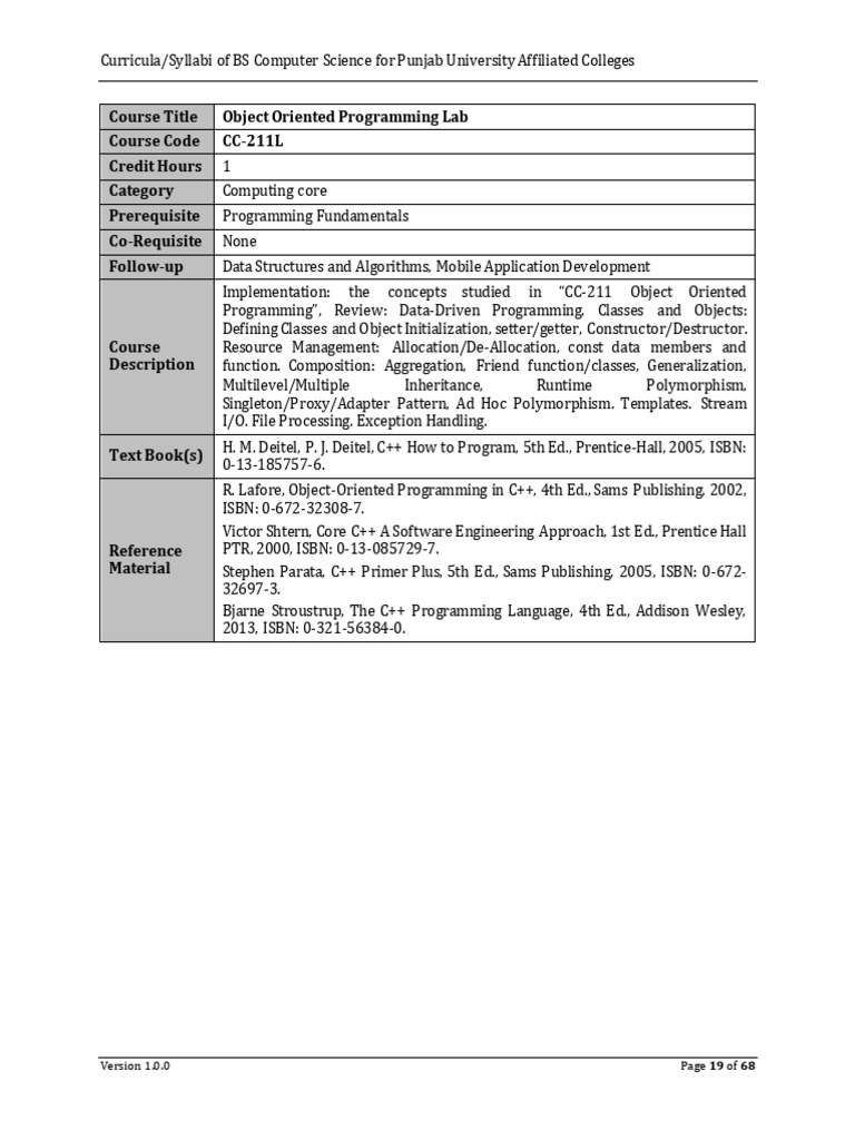 CC-211L (Object Oriented Programming Lab) | PDF