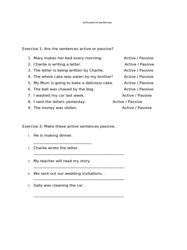 Active Passive Sentences Inc Answer Key Oneonone Activities - 3687 ...