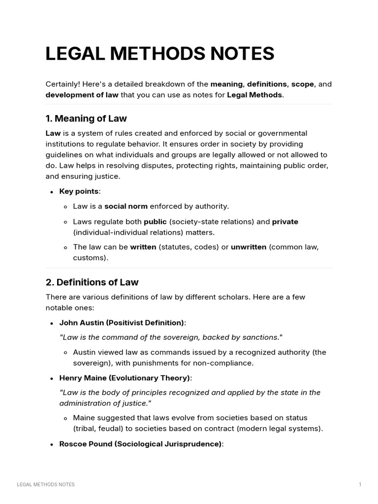 LEGAL_METHODS_NOTES | PDF | Civil Law (Legal System) | Common Law