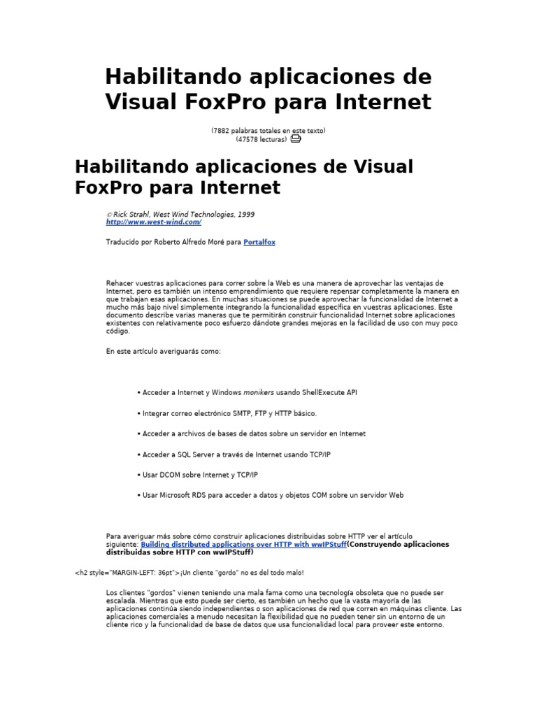 Integración de Visual FoxPro con Internet | PDF | Internet | Redes
