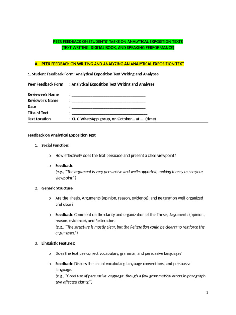 Documents of Peer Feedback On Analex Tasks Rev 1 | PDF | Gesture | Argument