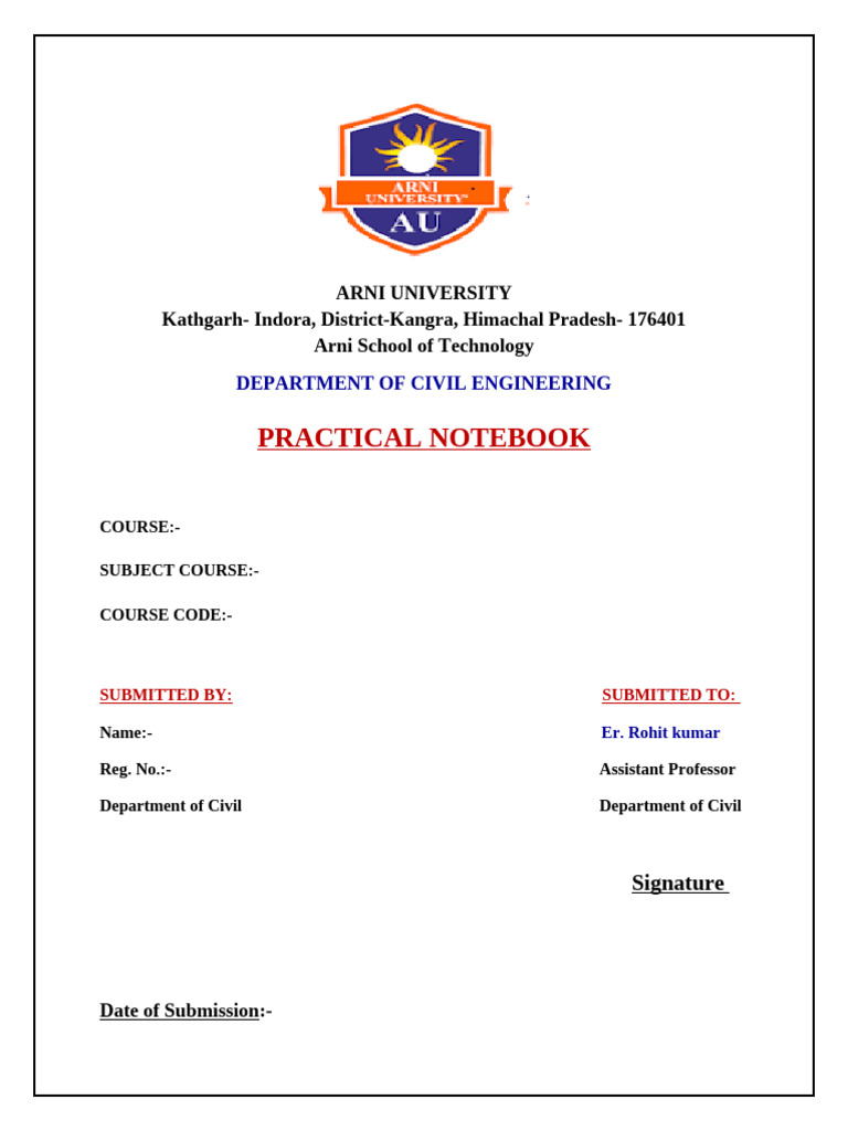 Practical Notebook Front Page | PDF
