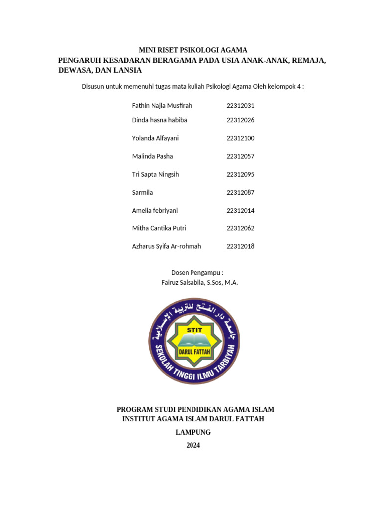 Mini Riset Psikologi Agama Kel 4 | PDF