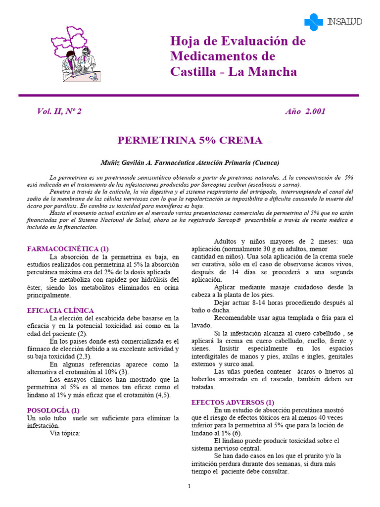 Permetrina 5%: Eficacia y Usos en Sarna | PDF | Farmacología | Ciencias ...