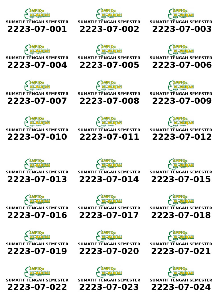 Label Nomor Peserta Pat | PDF