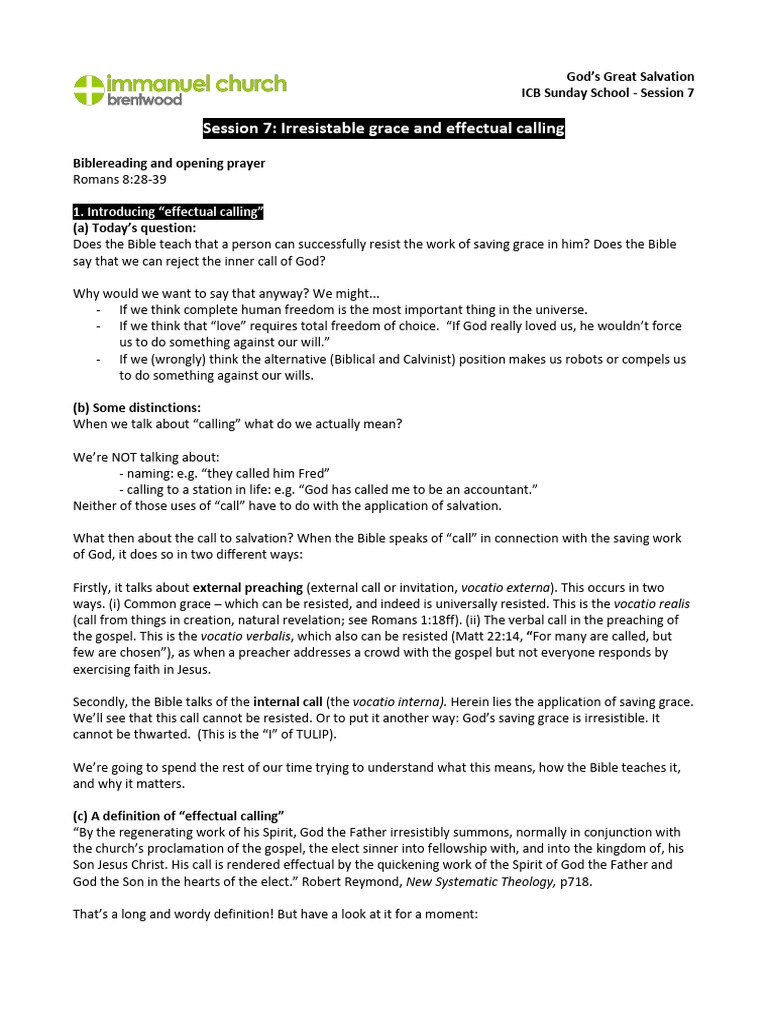 Irresistible Grace Effectual Calling - Transcript | PDF | Grace In ...