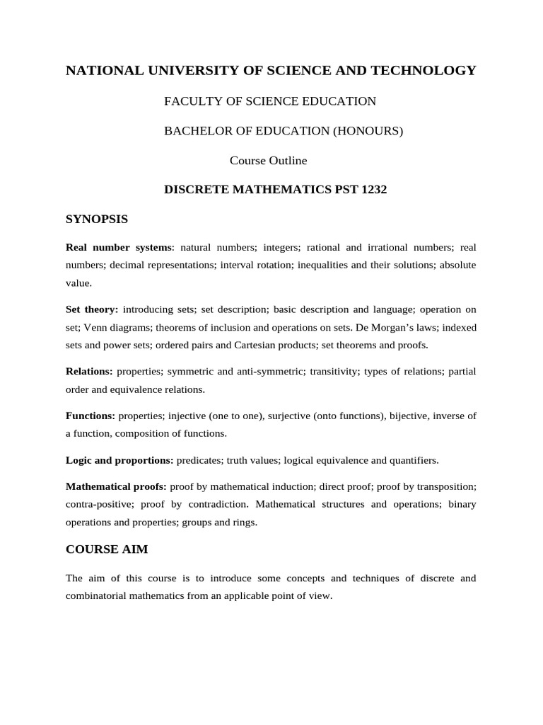 Discrete Math Course Outline | PDF | Set (Mathematics) | Function (Mathematics)