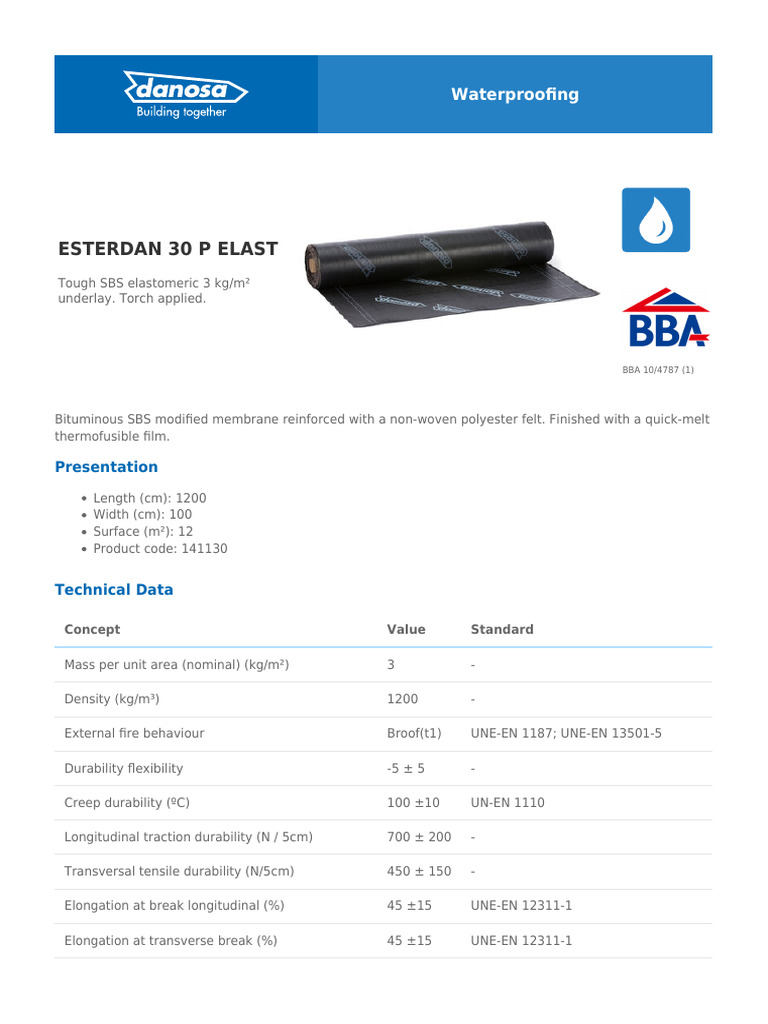 Danosa - ESTERDAN 30 P ELAST | PDF | Roof | Pallet