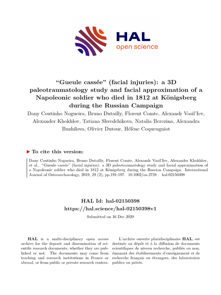 "Gueule Cassée" (Facial Injuries) : A 3D Paleotraumatology Study and ...