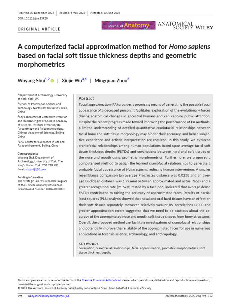A Computerized Facial Approximation Method For Homo Sapiens Based On ...