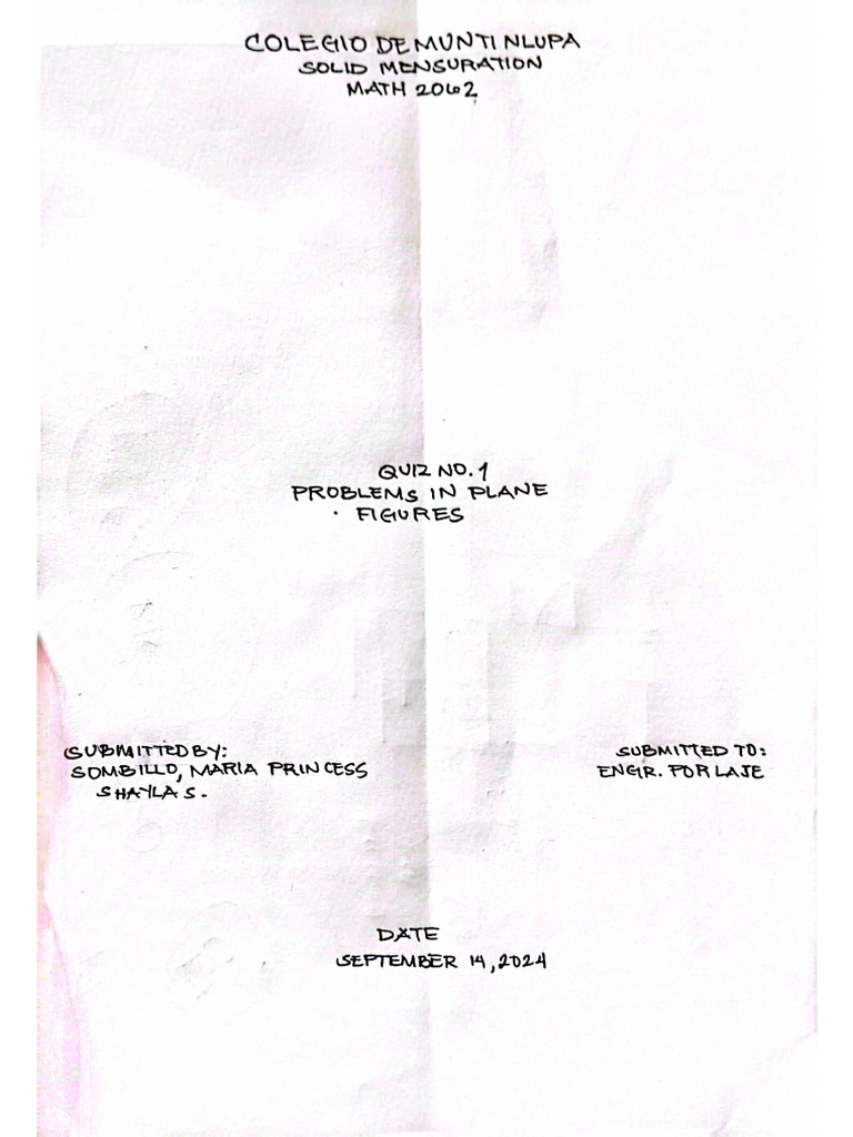 Sombillo - QUIZ NO. 1 - Problems in Plane Figures | PDF