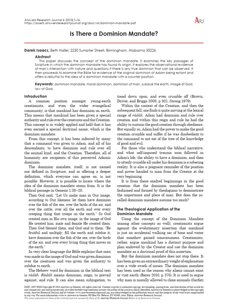 Dominion Mandate | PDF | Adam | Creationism