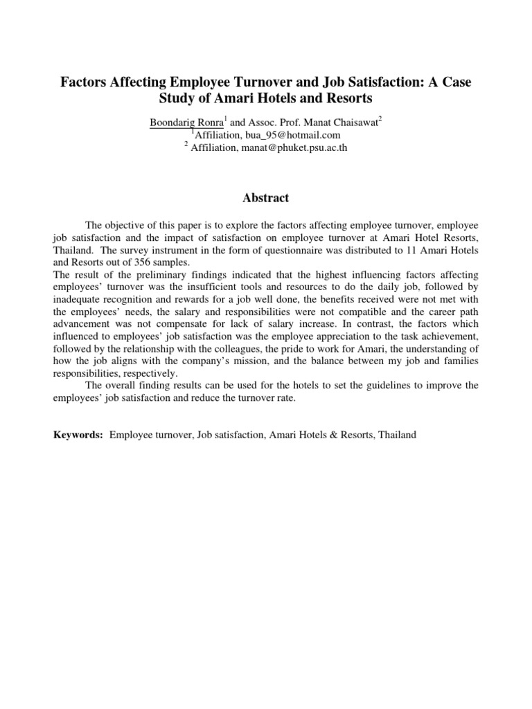 Factors Affecting Employee Turnover and Job Satisfaction | PDF ...
