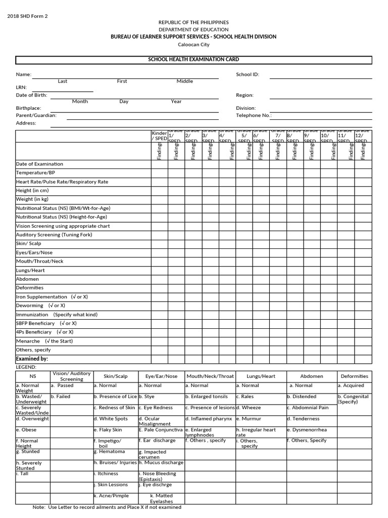 2018 School Health Examination Form | PDF | Dentistry | Periodontology