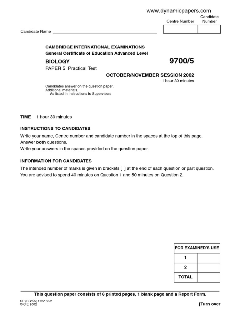 Biology: PAPER 5 Practical Test | PDF