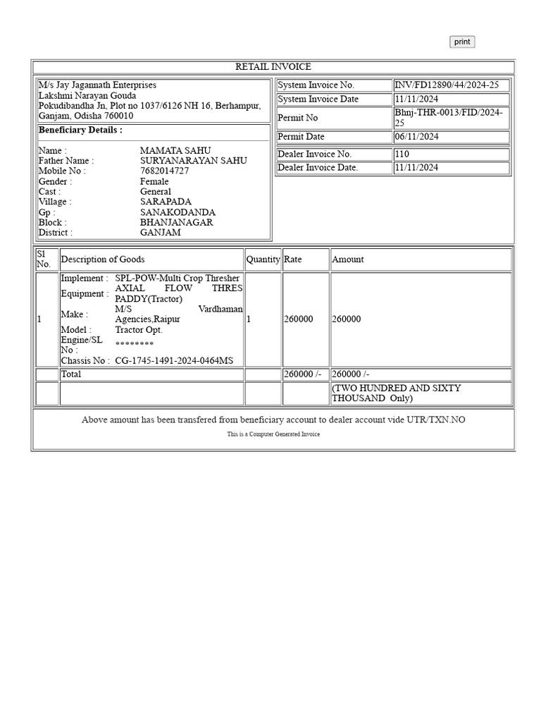 Mamata Sahu Invoice 110 | PDF