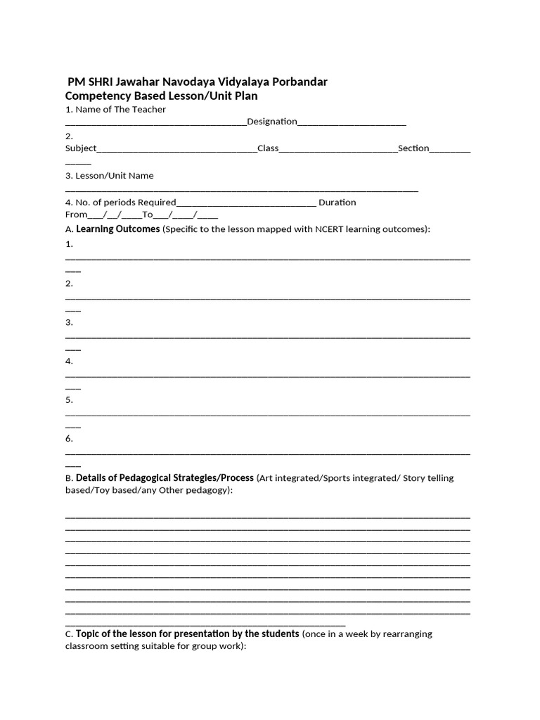 PM SHRI Jawahar Navodaya Vidyalaya Porbandar Competency Based Lesson ...