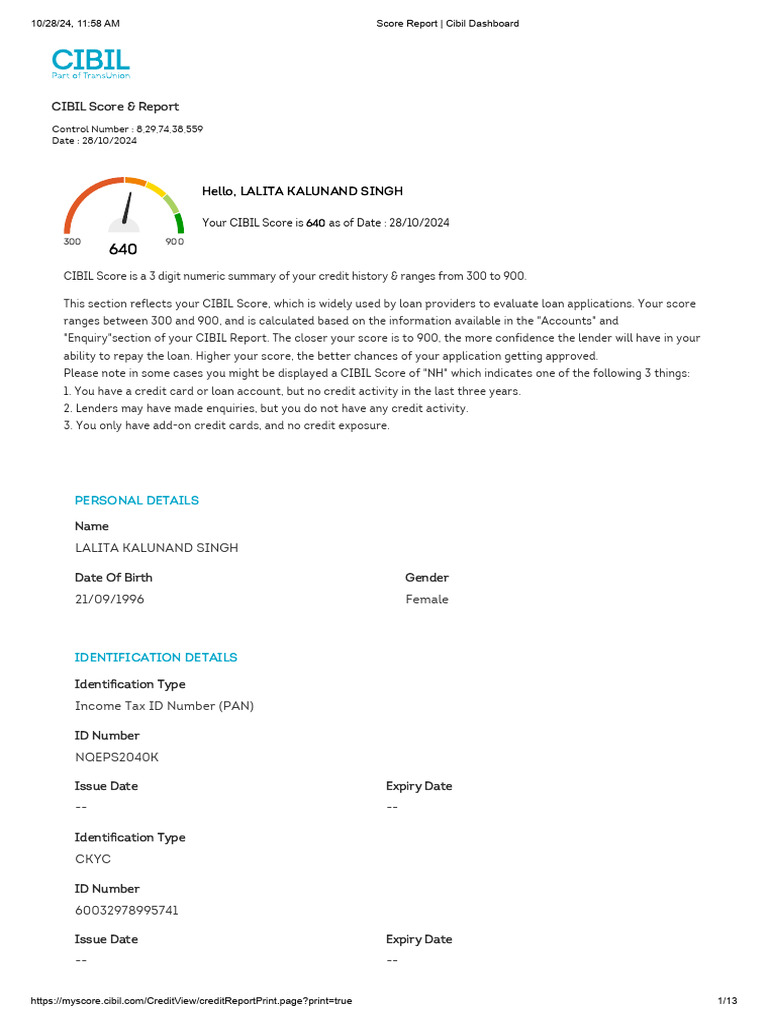 Lalita Singh Cibil Report | PDF | Credit | Finance & Money Management