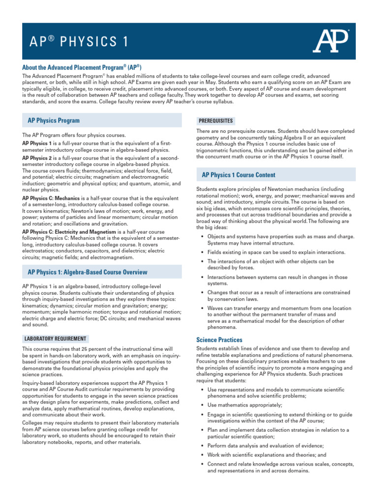 Ap Physics 1 Course Overview | PDF | Physics | Force