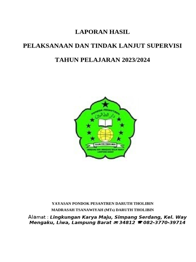 Laporan Pelaksanaan Dan Tindak Lanjut Supervisi 2023 DT | PDF