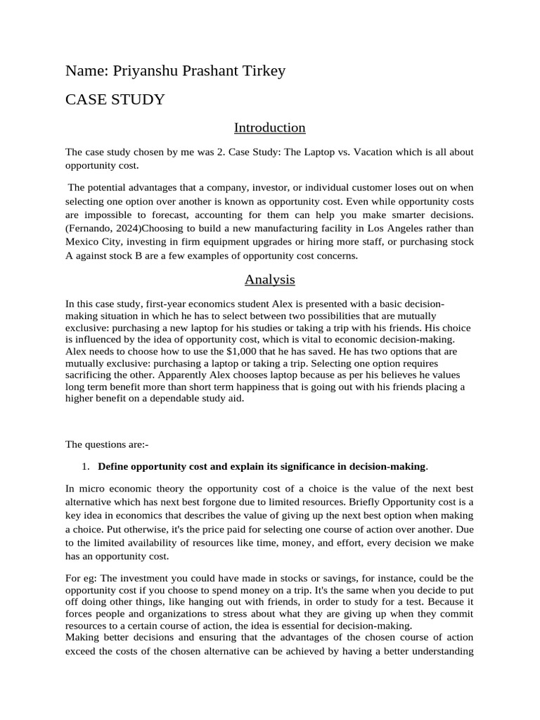 Understanding Opportunity Cost in Decisions | PDF | Opportunity Cost ...