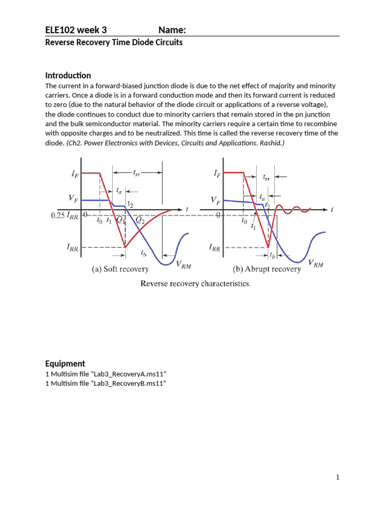 Lab Activity 3 Reverse Recovery Diode Circuits | PDF | Diode | Electronic Engineering