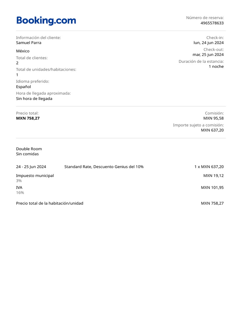 Número de Reserva | PDF