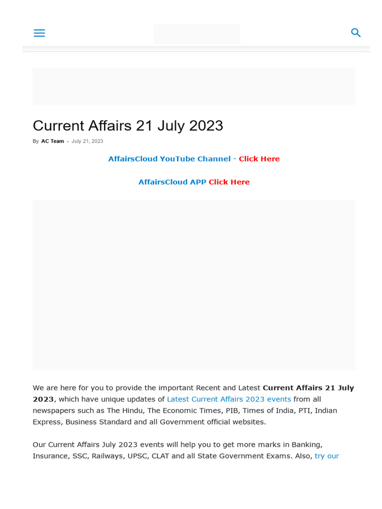Affairscloud Com Current Affairs 21 July 2023 | PDF | Business ...