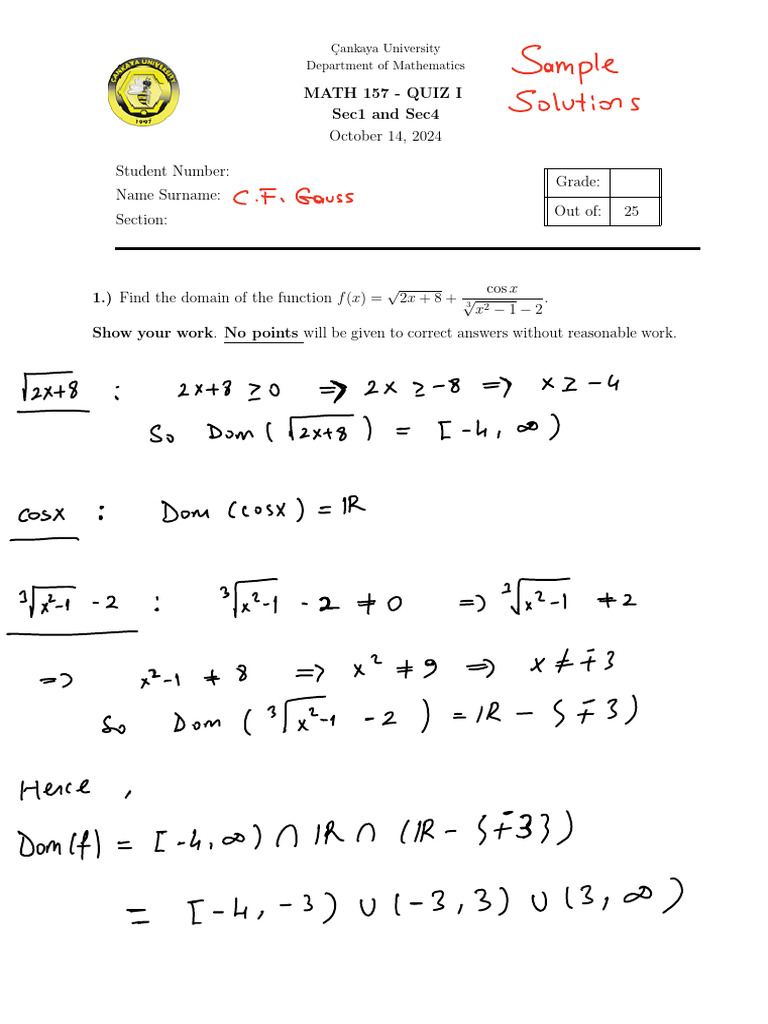 Quiz1 Sample Solutions | PDF