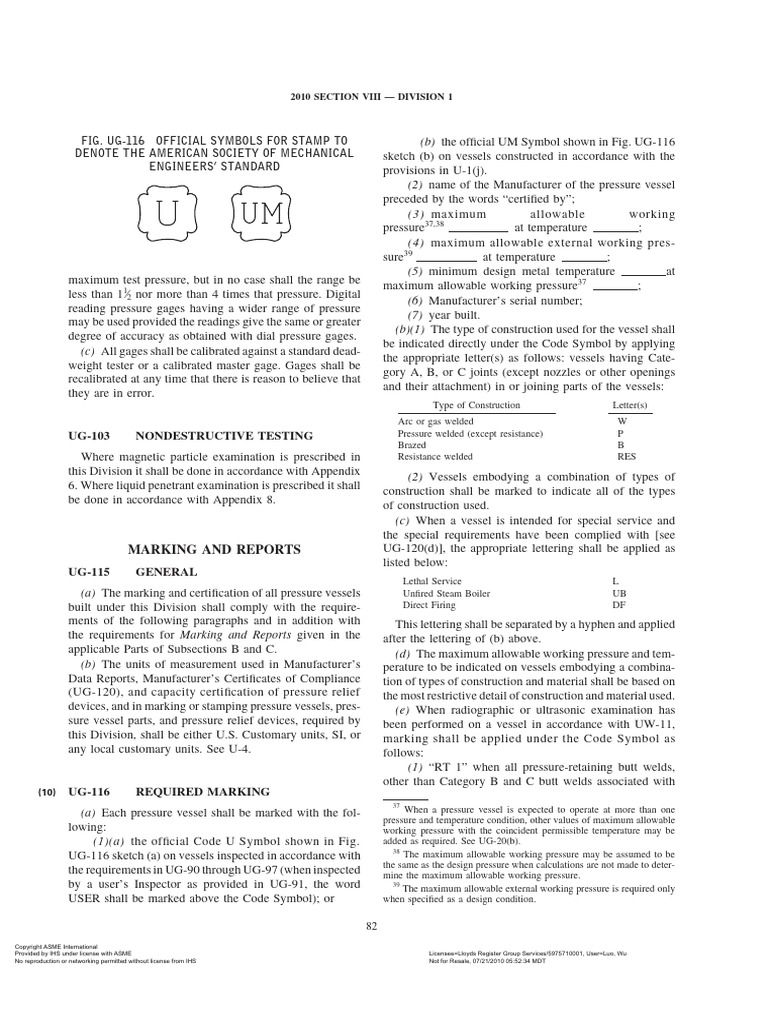 Ug-115 - Asme Viii-1-2010 | PDF | Pipe (Fluid Conveyance) | Welding