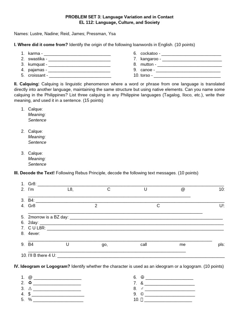PROBLEM SET 3 Language Variation and in Contact | PDF | English Language | Adjective