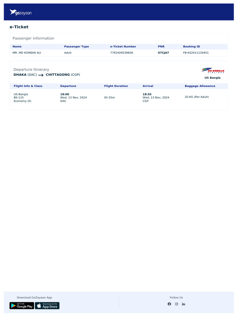 Flight Ticket Confirmation - DAC to CGP | PDF | Baggage | Airlines