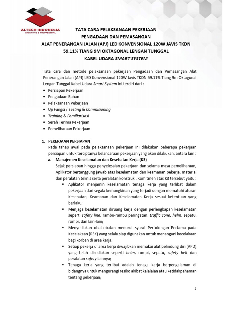 Tata Cara Pelaksanaan Pekerjaan APJ Konvensional 120W 9M Smart System ...