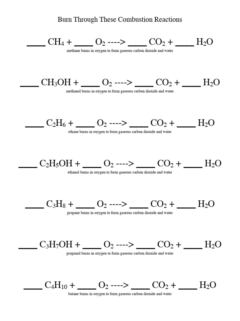 Burn Through These Combustion Reactions | PDF | Cooking, Food & Wine ...