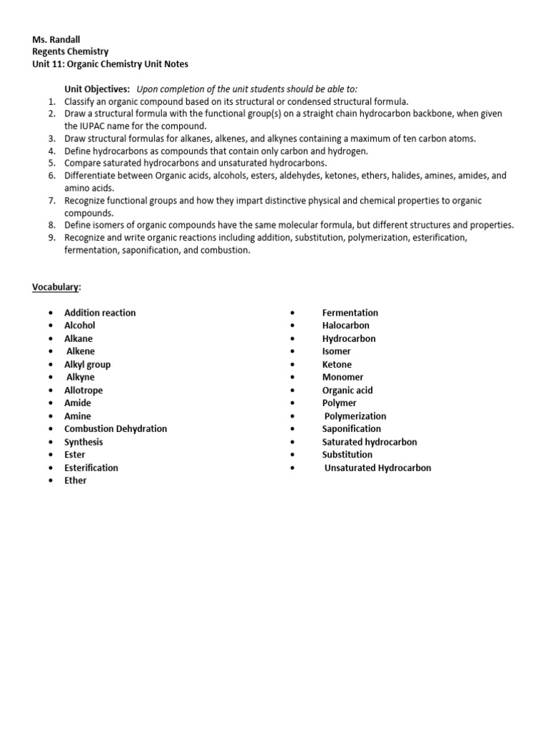 Arin Organic Chemistry Review Notes | PDF | Alkene | Alkane