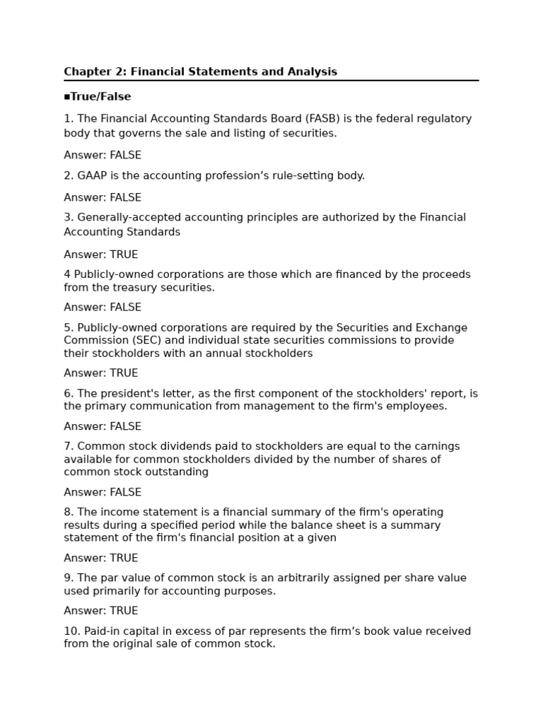Chapter 2 Financial Statements and Analysis | PDF | Stocks | Generally ...