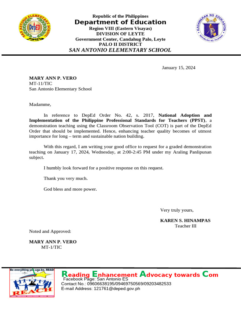 Observation Letter Cot Version 2 | PDF | Teachers