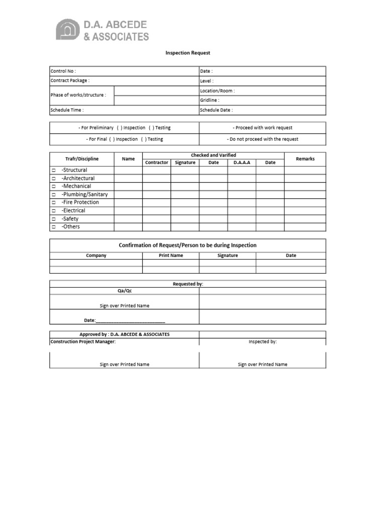 Construction Inspection Request Form | PDF