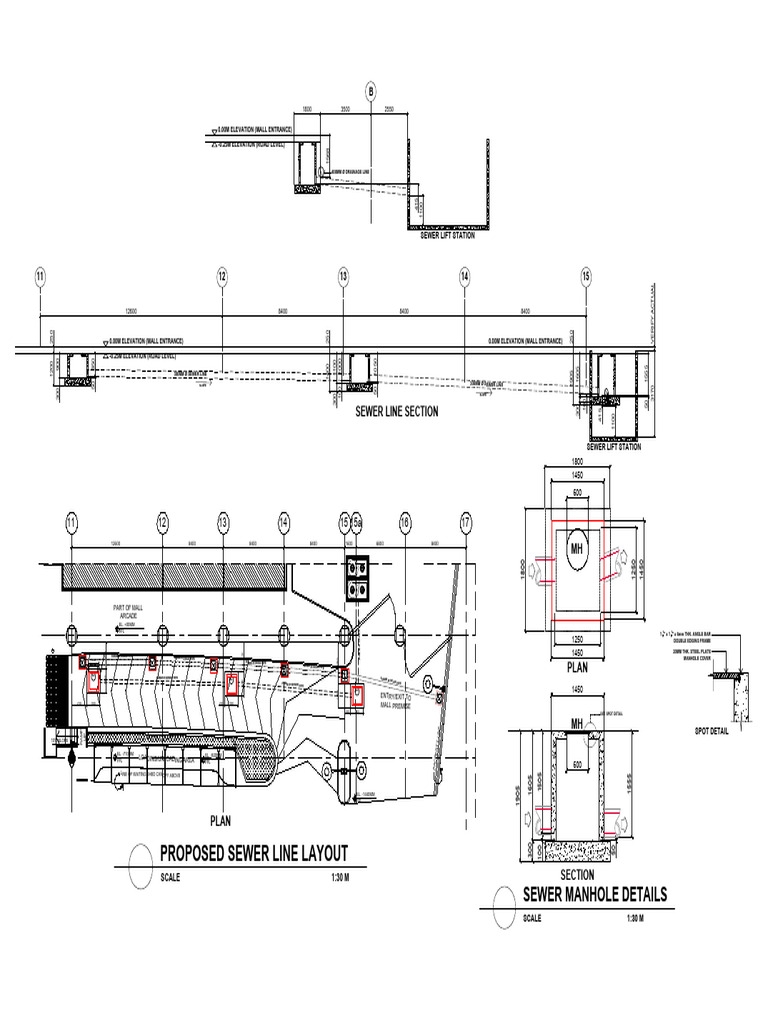 Waiting Shed Canopy and Sewer Layout | PDF | Sanitary Sewer | Drainage