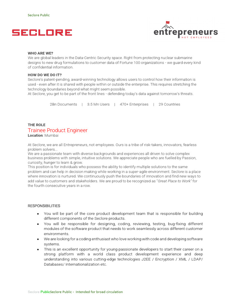 JD Trainee Product Engineer | PDF | Innovation | Information Technology