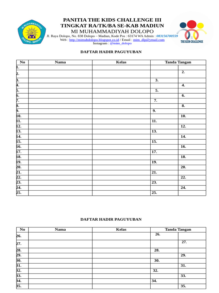 Kids Challenge III Registration Madiun | PDF